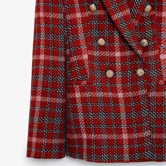Zara | Jackets & Coats | Zara Double Breasted Red Plaid Blazer | Poshmark